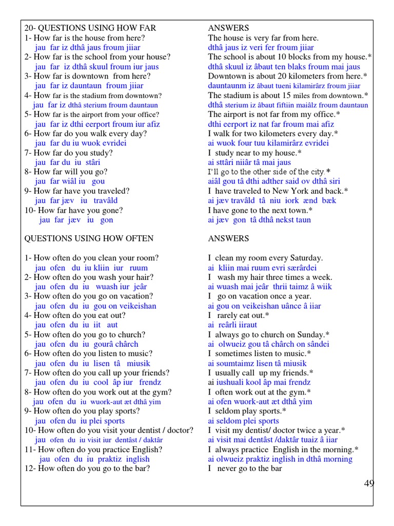 20 Questions Using How Far How Long | PDF | Leisure | Sports