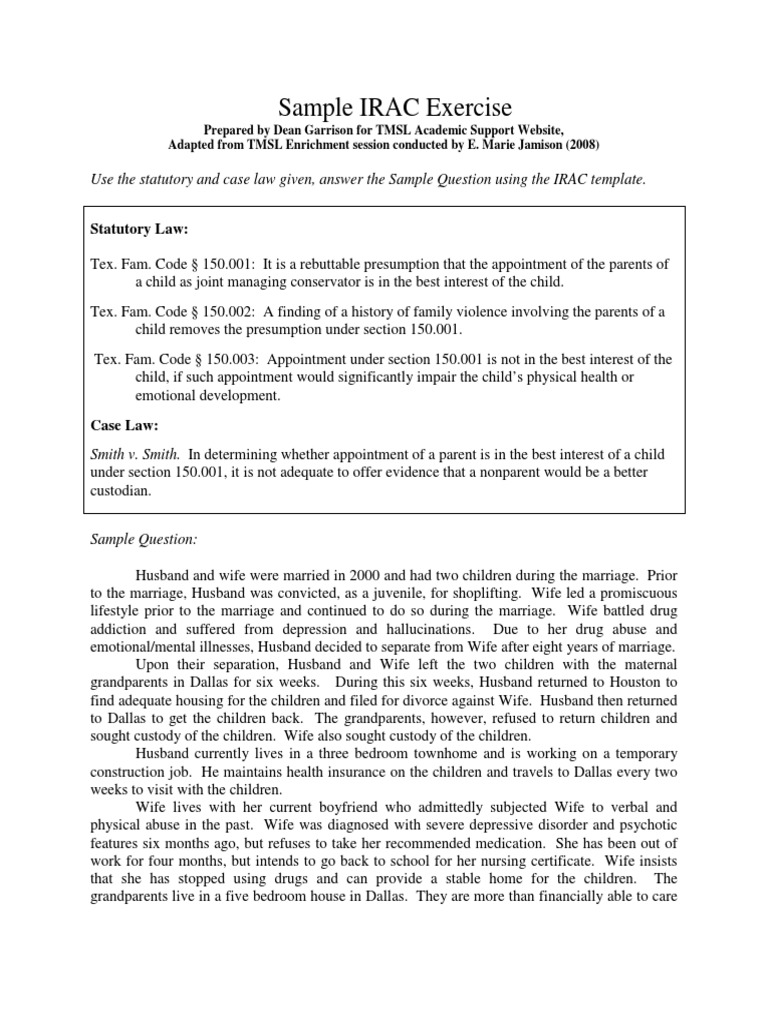 IRAC Analysis of Child Custody Case | PDF | Child Custody | Substance Abuse