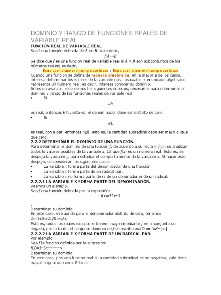 Dominio y Rango de Funciones Reales de Variable Real | PDF | Función (Matemáticas) | Fracción ...