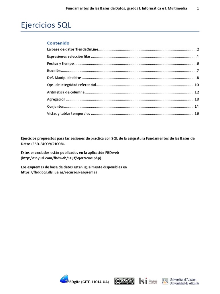 Ejercicios SQL | PDF | Tabla (base de datos) | SQL