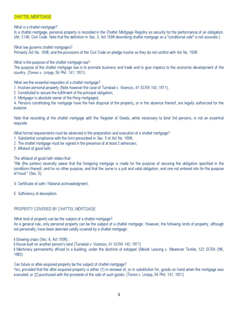 Chattel Mortgage, Affidavits | PDF | Mortgage Law | Deed Of Trust (Real ...
