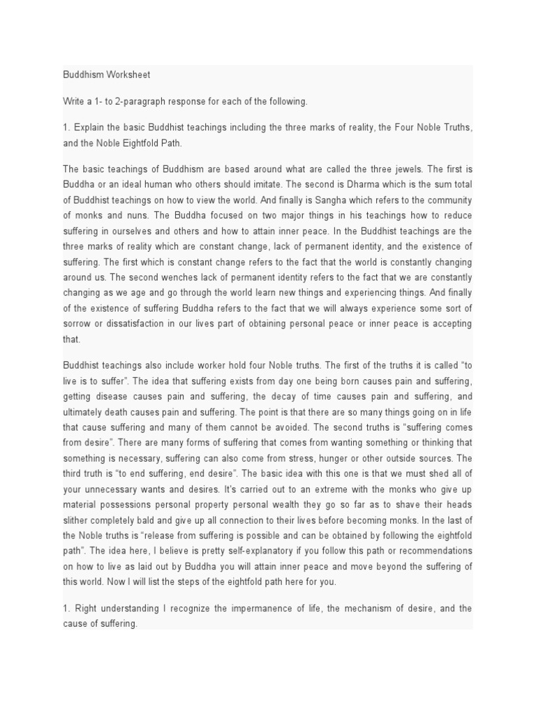 Buddhism Worksheet | PDF | Suffering | Gautama Buddha