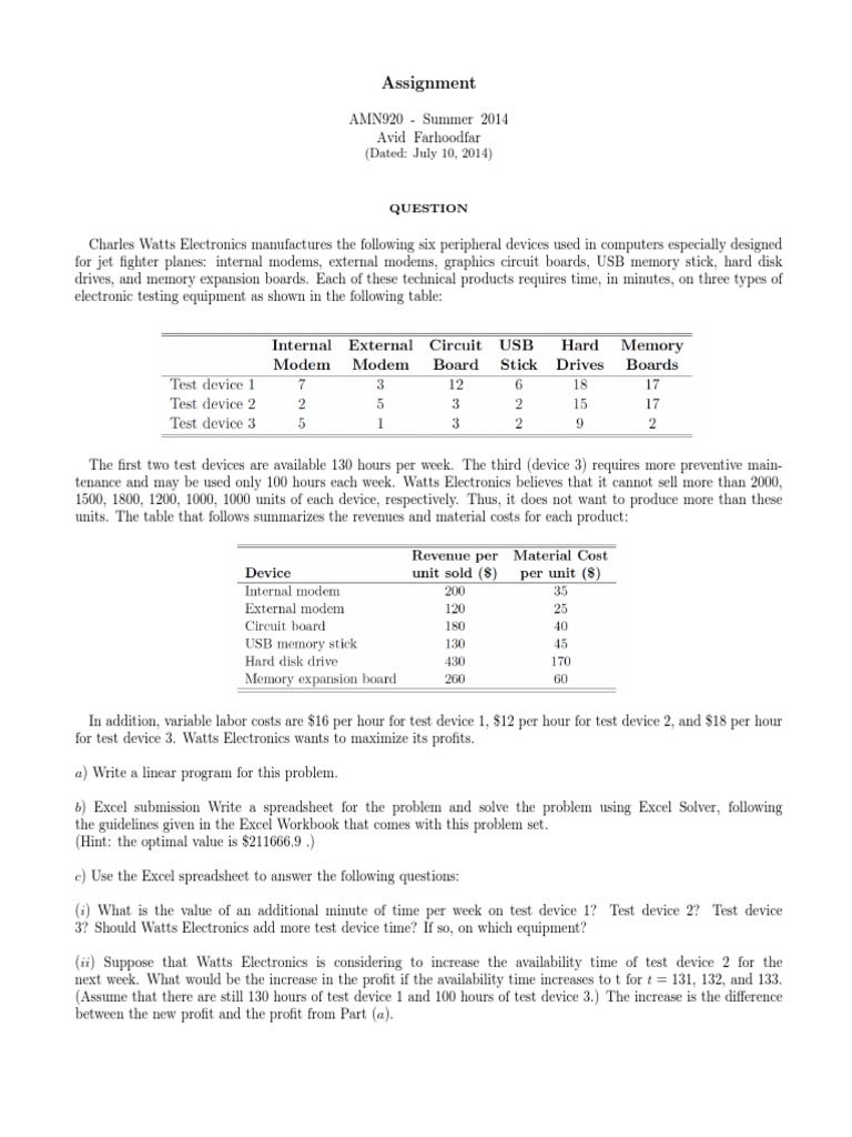 Math Assignment | PDF | Mathematical Optimization | Microsoft Excel
