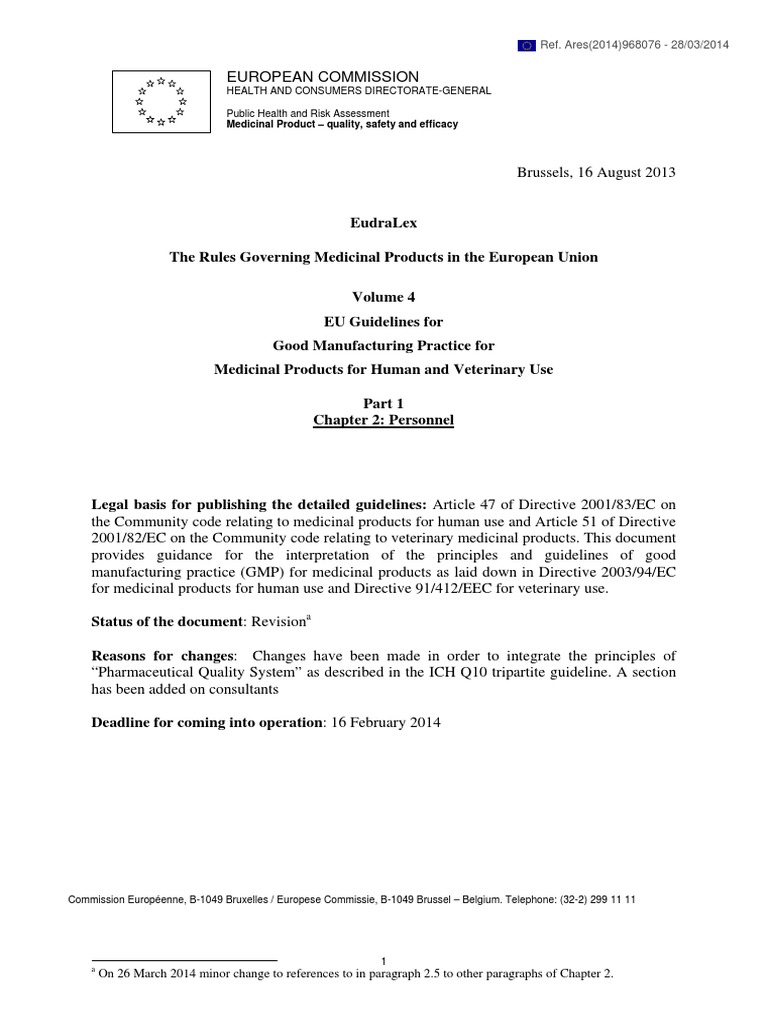 EU-GMP Chapter 2 (Personnel) | PDF