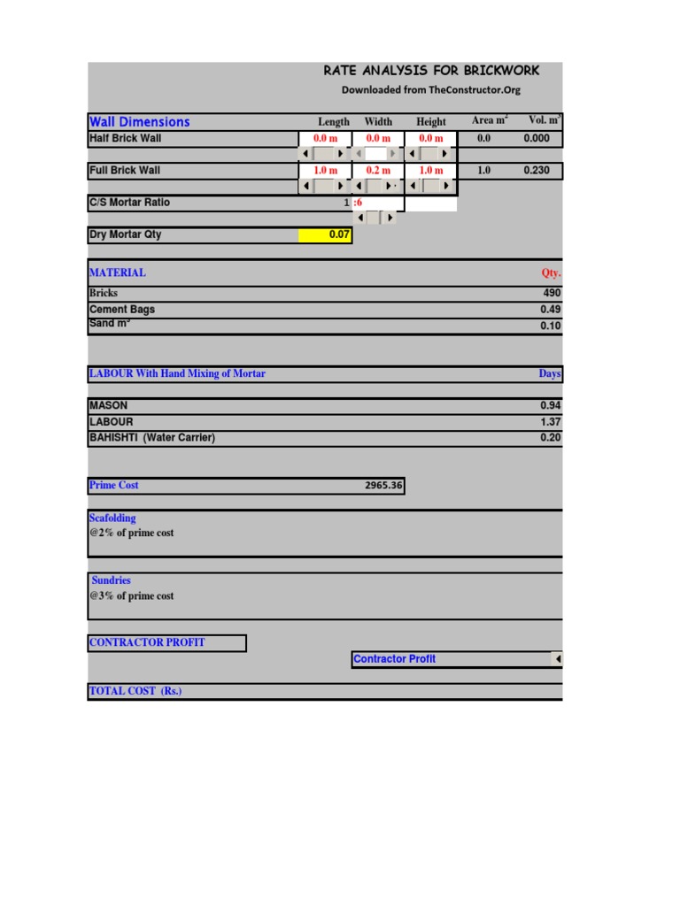 Brick Masonry Rate Analysis | PDF | Science & Mathematics | Technology ...