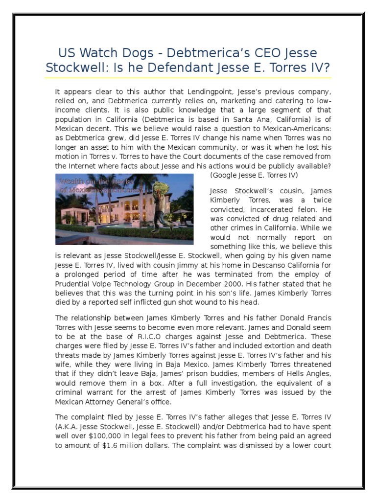 US Watch Dogs - Debtmerica's CEO Jesse Stockwell - Is He Defendant ...