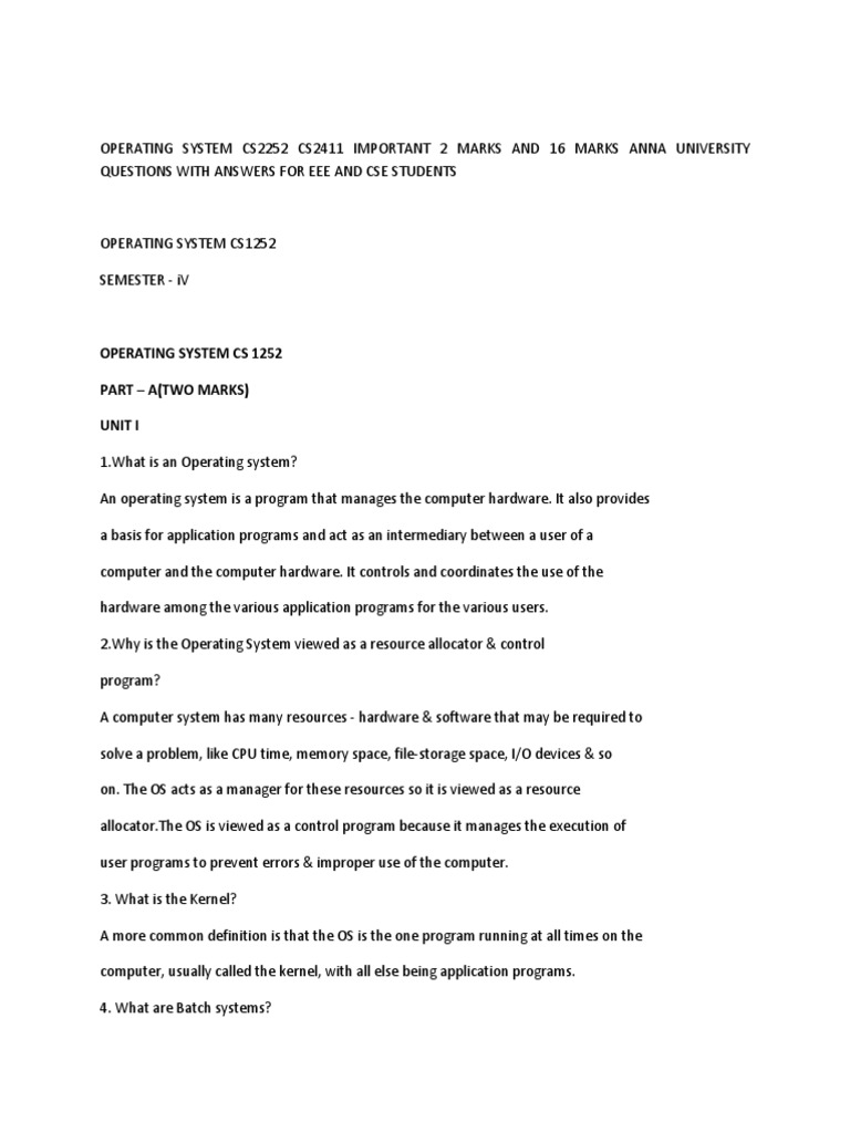 Operating System 2 Marks and 16 Marks - Answers | PDF | Thread (Computing) | Scheduling (Computing)