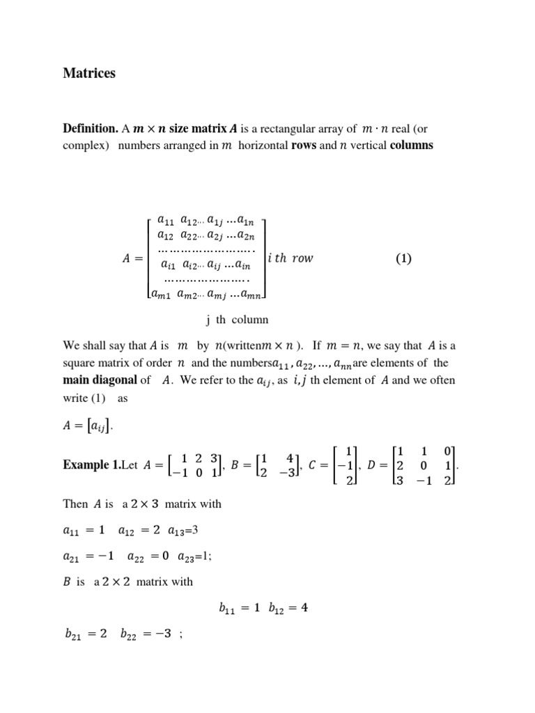 1.2 Matrices Notes Presentation | PDF | Matrix (Mathematics) | Scalar ...