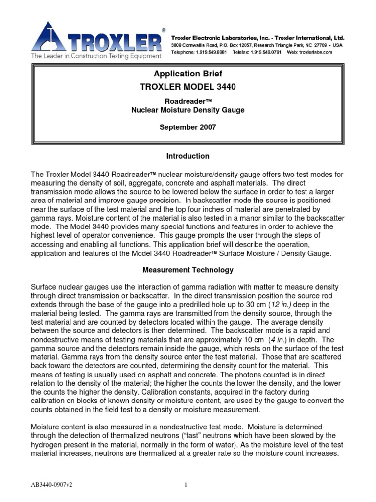 Troxler 3440 App Brief | PDF | Soil | Nature