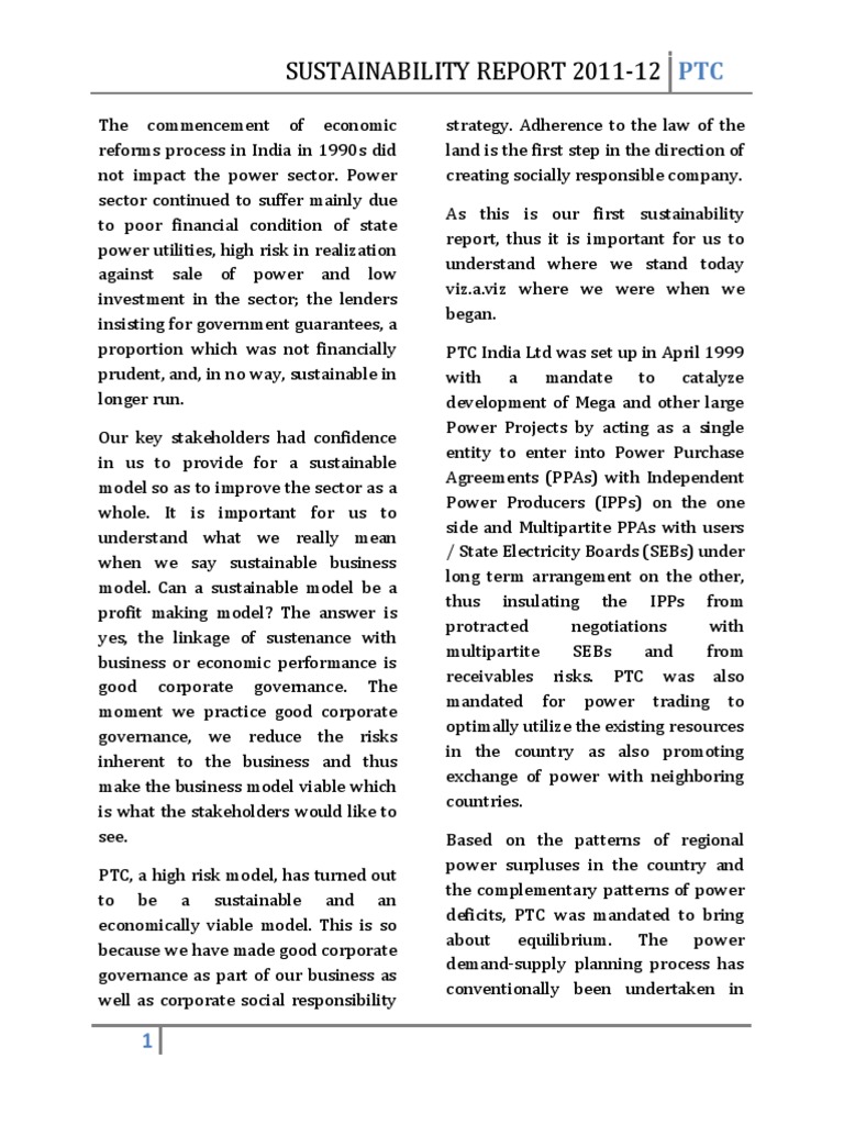 PTC - Sustainability Report | PDF | Corporate Social Responsibility ...