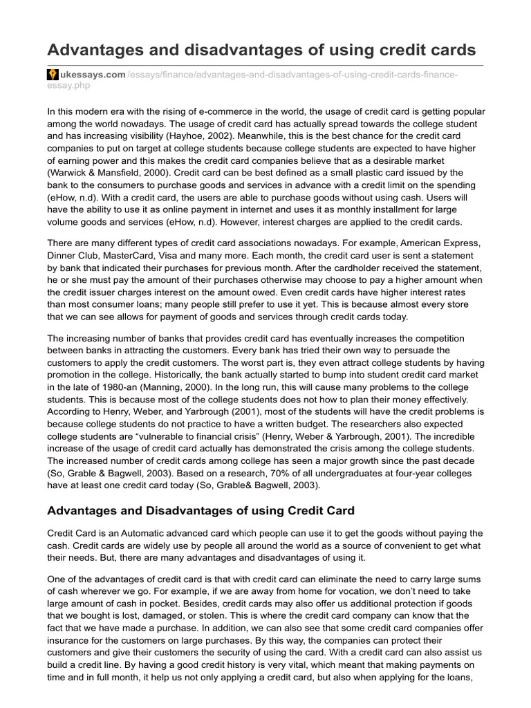 Adv and Disadv of Using Credit Cards | PDF | Credit Card | Money