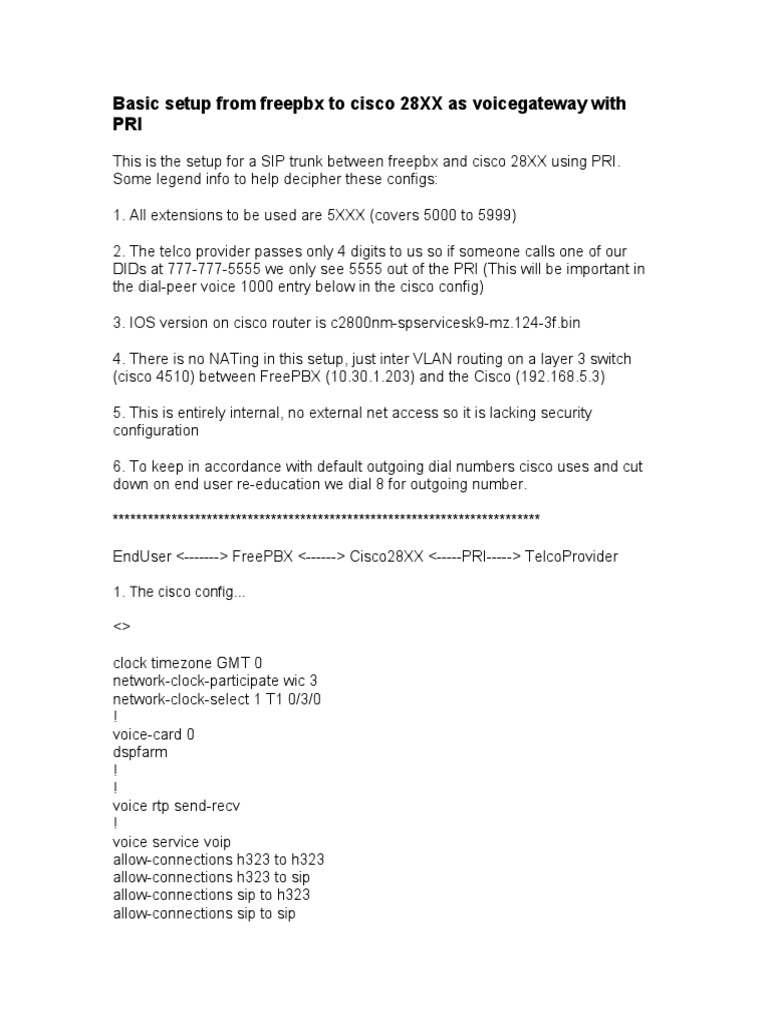 Basic Setup From Freepbx To Cisco Voice Gateway | PDF | Session Initiation Protocol | Network ...
