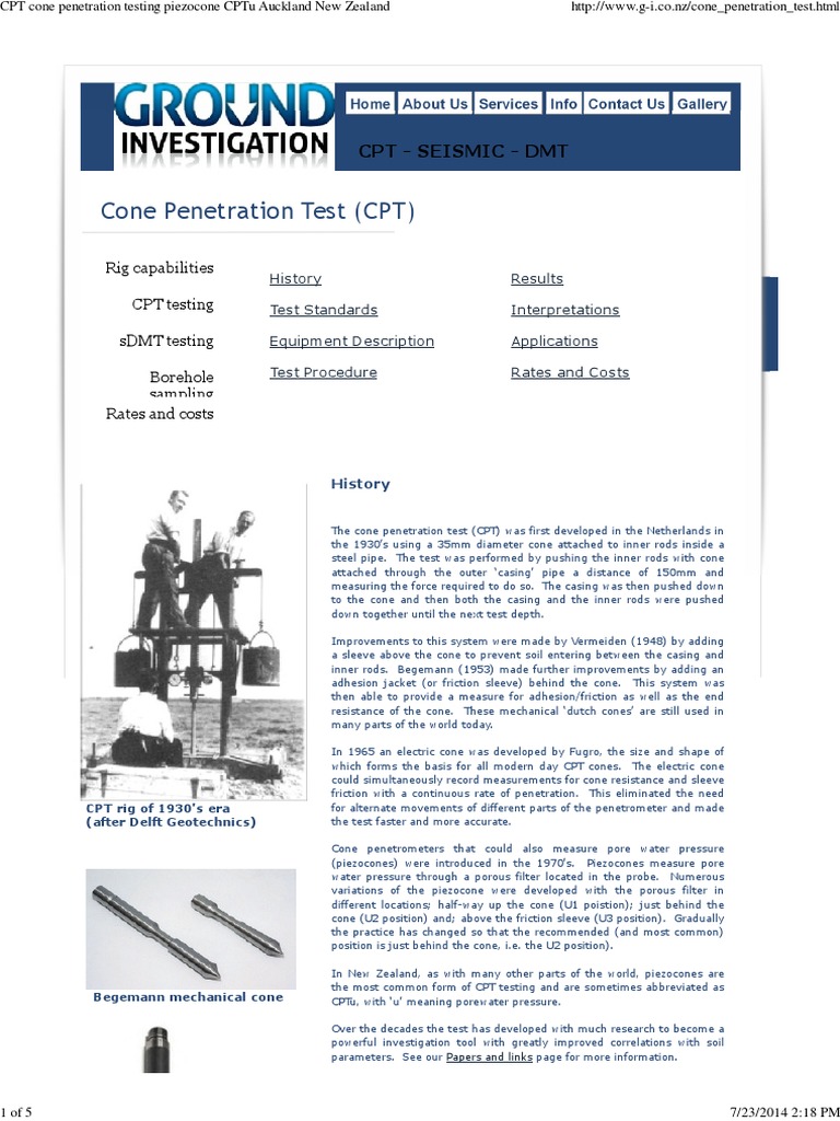 CPT Cone Penetration Testing Piezocone CPTu Auckland New Zealand | PDF ...