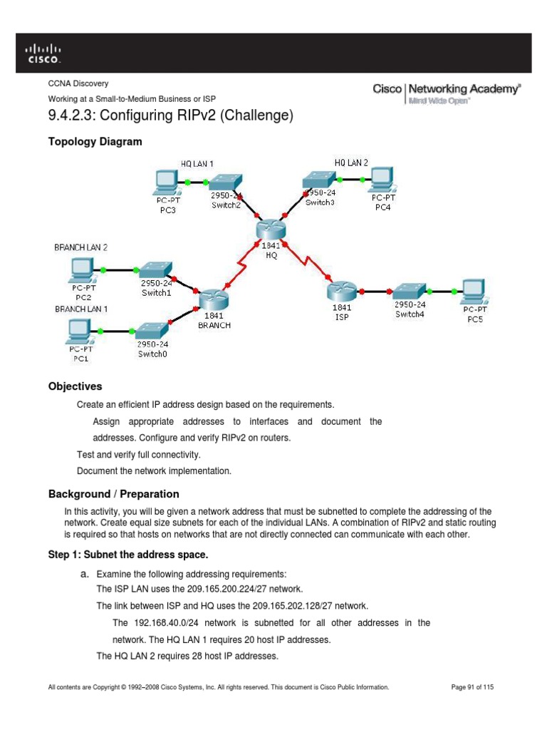 9.4.2.3 Configuring RIPv2 (1) | PDF | Routing | Computer Network
