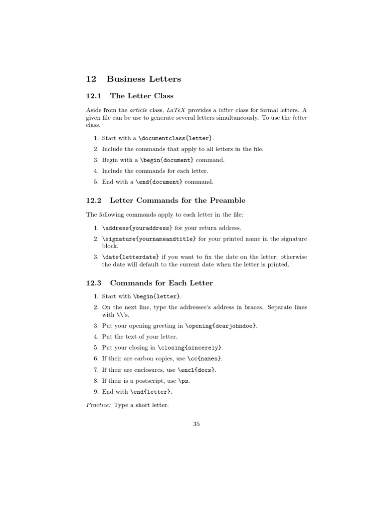 LaTeX Letter Class Guide | PDF | Computers | Language Arts & Discipline