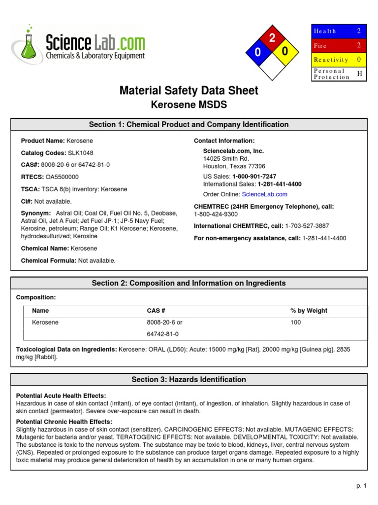 Msds - Auto I.T Kerosene | PDF | Flammability | Toxicity