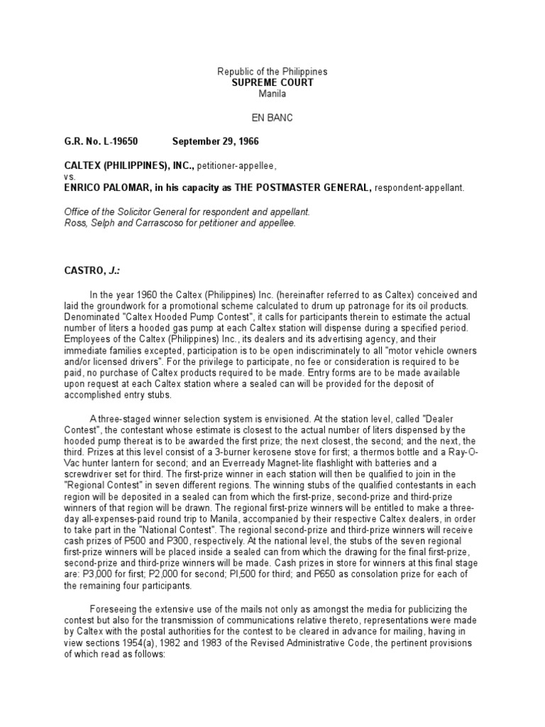 Caltex v. Palomar G.R. No. L-19650 September 29, 1966 | PDF | Law