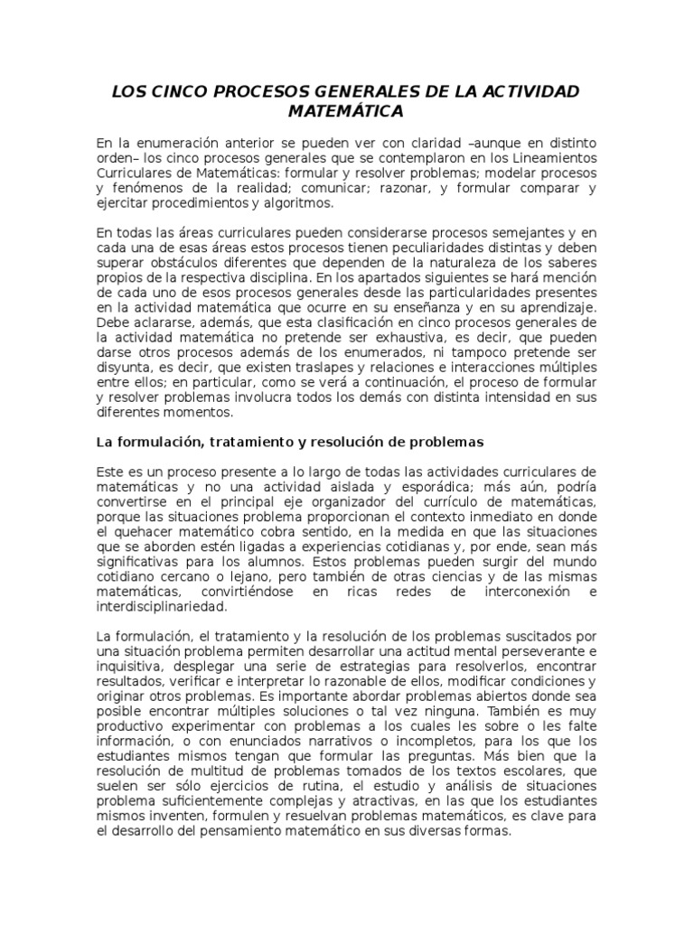 Los Cinco Procesos Generales de La Actividad Matemática | PDF | Razón ...