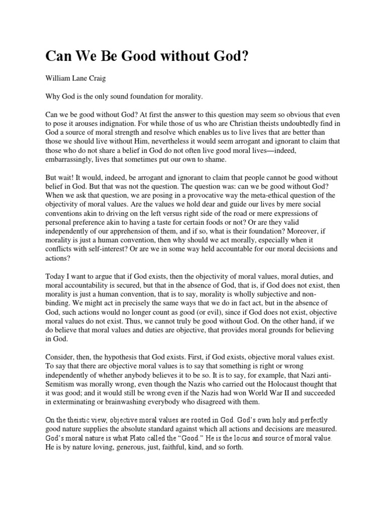 Can We Be Good Without God? Objective Moral Views | PDF | Morality ...
