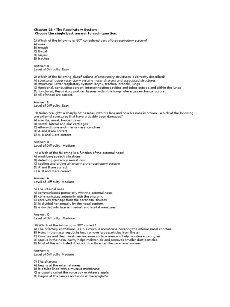 Respiratory System Quiz | PDF | Larynx | Lung