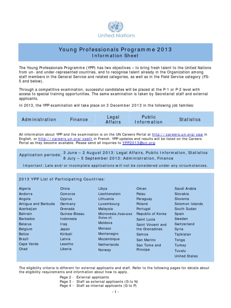 2013 Ypp Information Sheet en | PDF | Academic Degree | United Nations