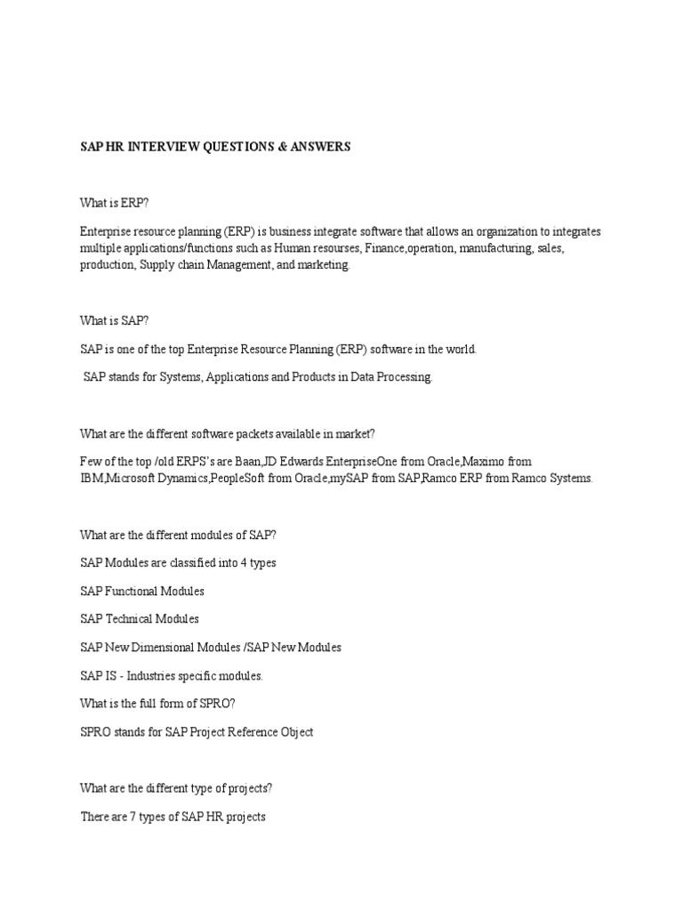 SAP HR Interview Q&A Guide | PDF | Enterprise Resource Planning ...