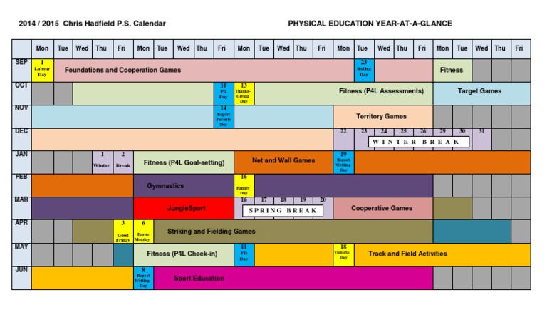 2014 Physical Education Calendar | PDF