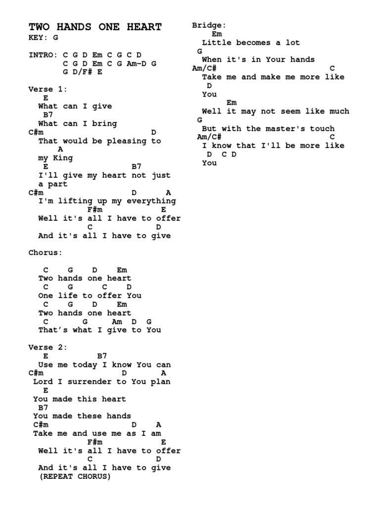 Two Hands One Heart Lyrics and Chords | PDF