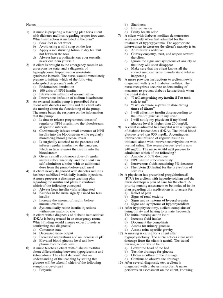Quiz | PDF | Hyperglycemia | Diabetes