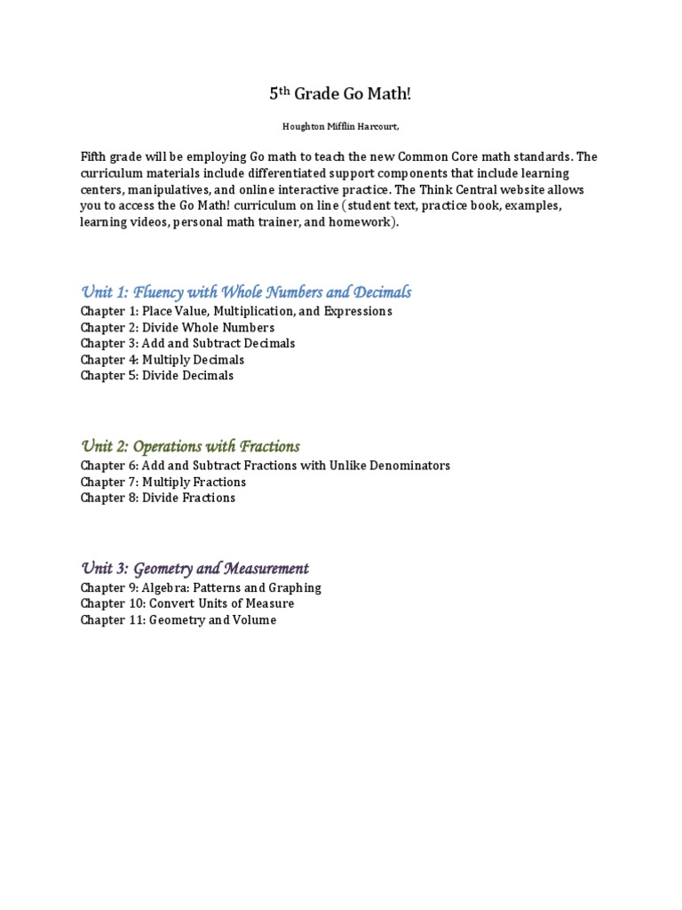 5th Grade Go Math Description Overview | PDF