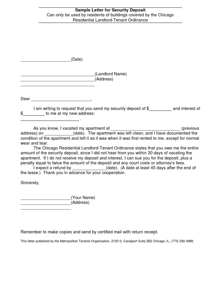Sample Letter For Security Deposit | PDF | Arrendamiento | Derecho ...