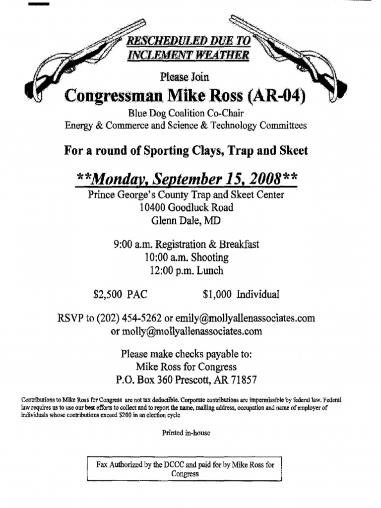Clay, Trap, & Skeet Shoot With Breakfast and Lunch For Mike Ross | PDF