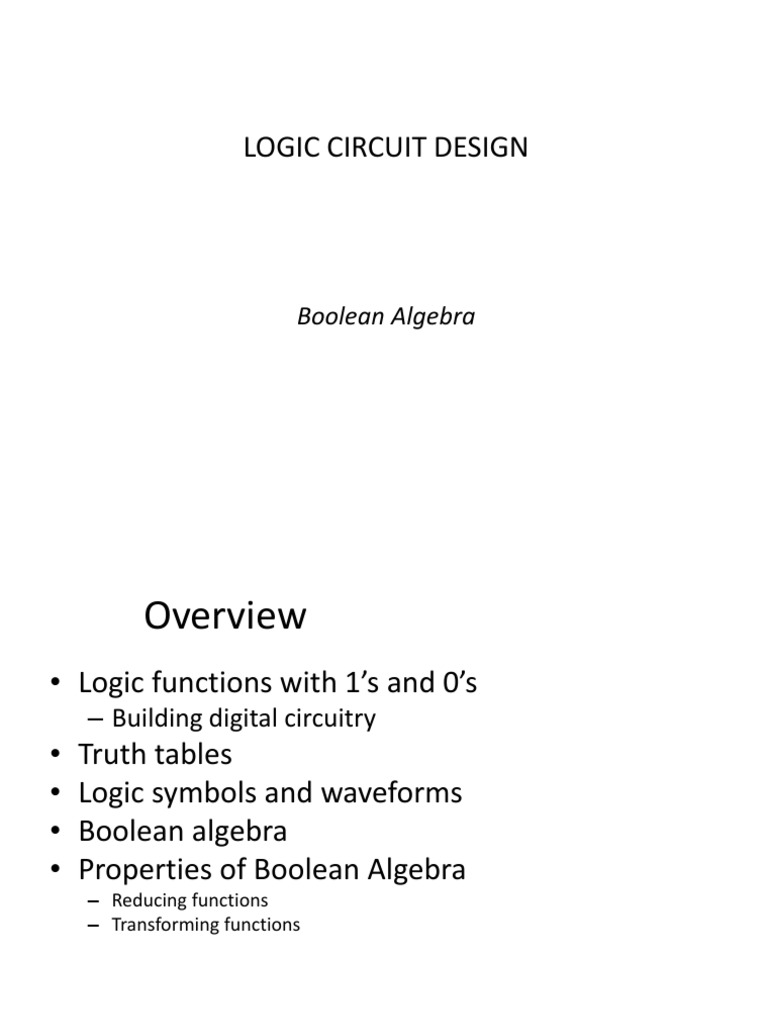 Logic Circuit Design: Boolean Algebra | PDF | Boolean Algebra ...