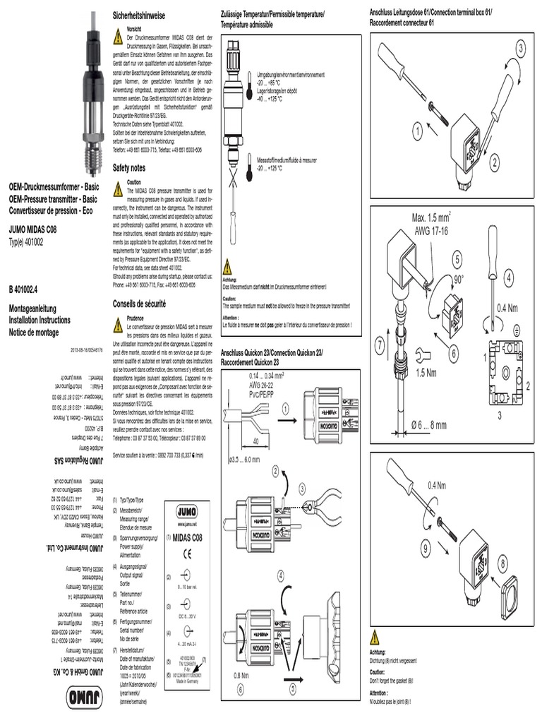 Pressure Transmitter Type JUMO MIDAS C08 - Cara Pemasangan | PDF