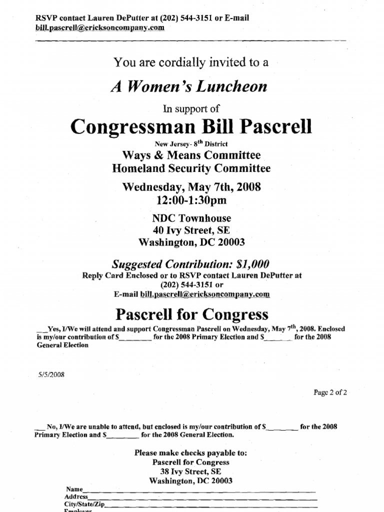Women's Luncheon for Bill Pascrell | PDF | Politics