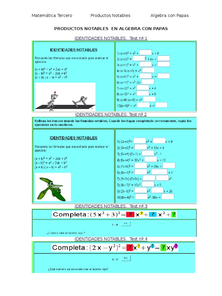 Productos Notables - Algebra Con Papas | PDF | Álgebra | Enseñanza de ...
