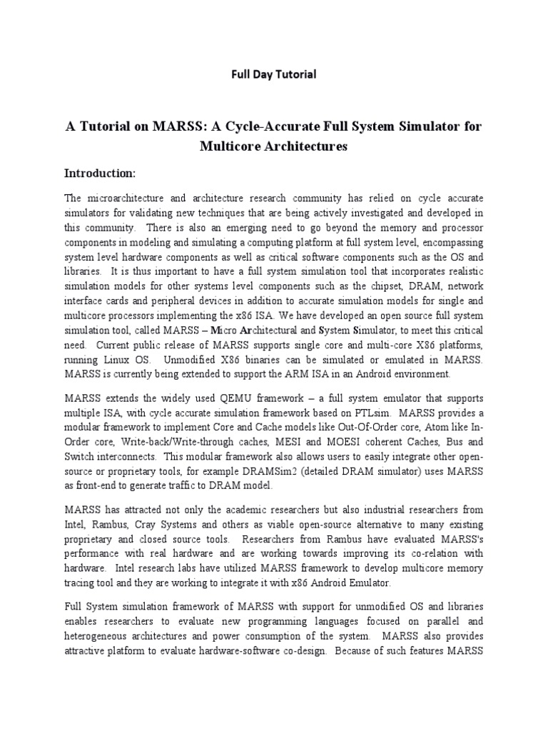 A Tutorial On Marss A Cycle Accurate Full System Simulator For Multicore Architectures Pdf