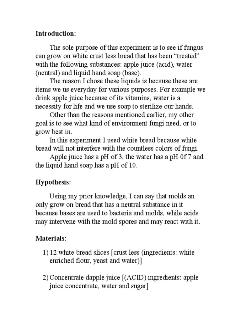 Bread Mold Growth Experiment Results | PDF | Mold | Breads