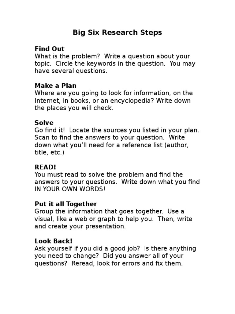 Big Six Research Model Steps | PDF