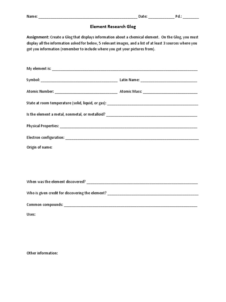 Chemical Element Research Glog Project | PDF | Chemical Elements ...