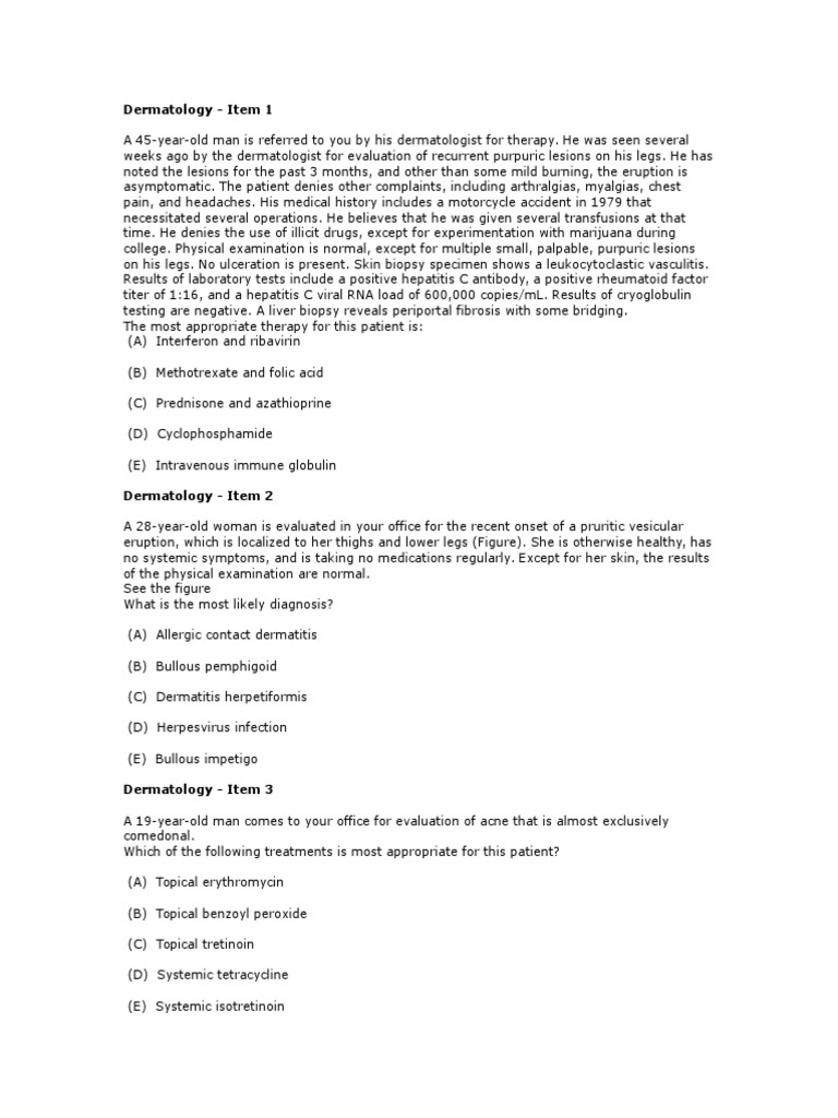 Dermatology Questions | PDF | Melanoma | Hepatitis