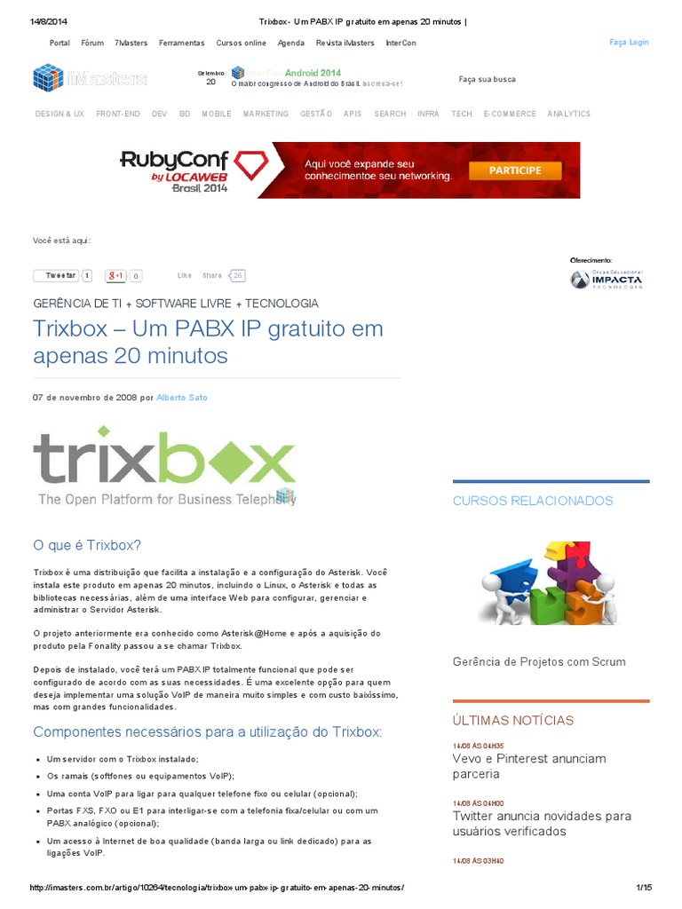 Trixbox - Um PABX IP Gratuito em Apenas 20 Minutos | PDF | Voz sobre IP ...