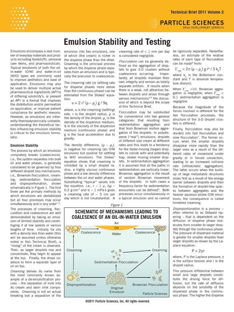 Emulsion Stability and Testing | PDF
