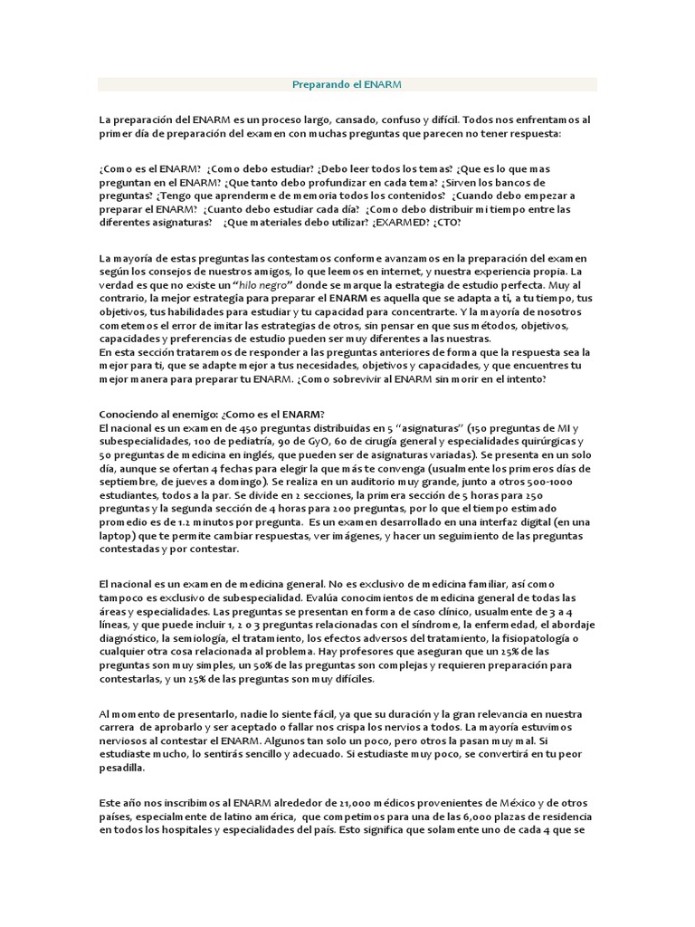 Preparando El ENARM | PDF | Hospital | Prueba (evaluación)