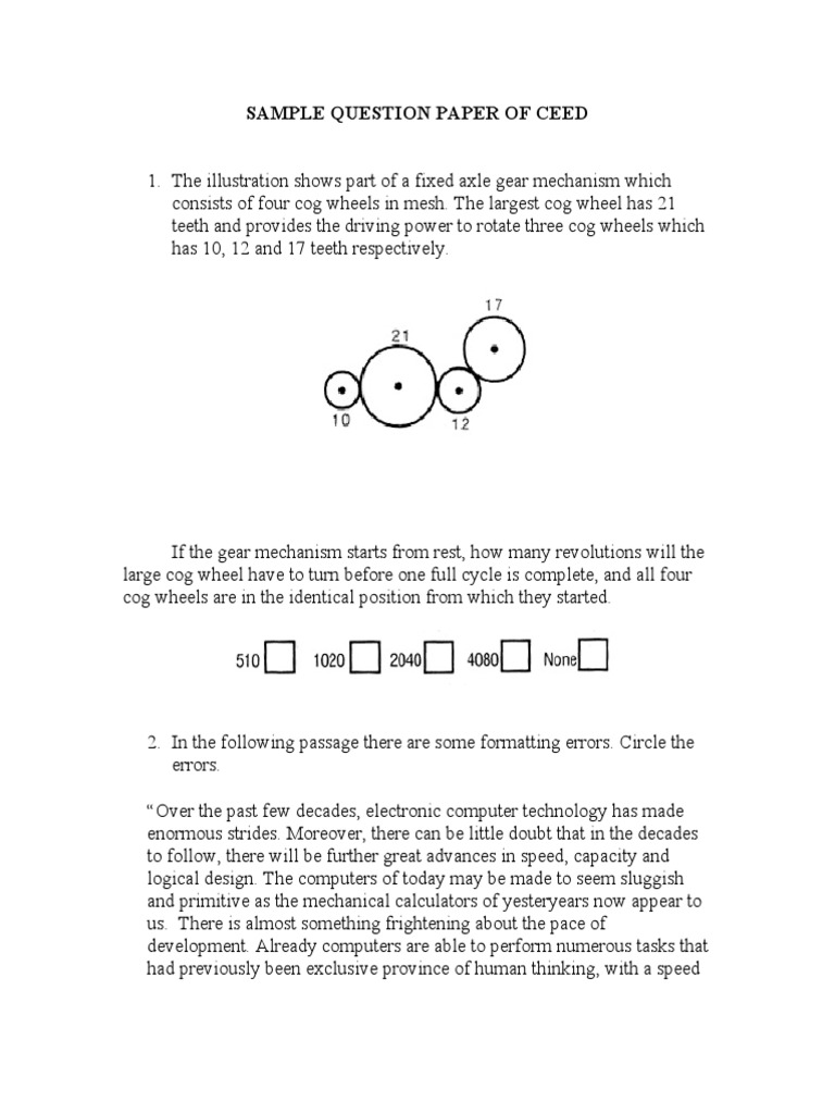 Sample Questions For Ceed | PDF | Gear | Bathroom