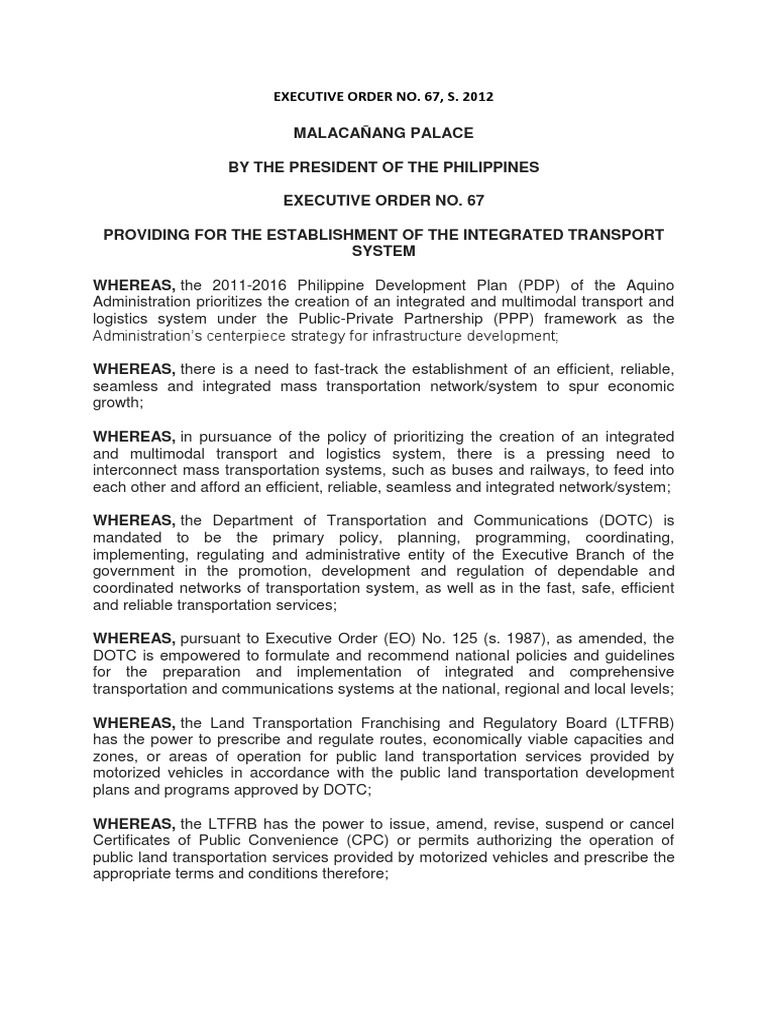 Executive Order No 67 | PDF | Public Law | Government