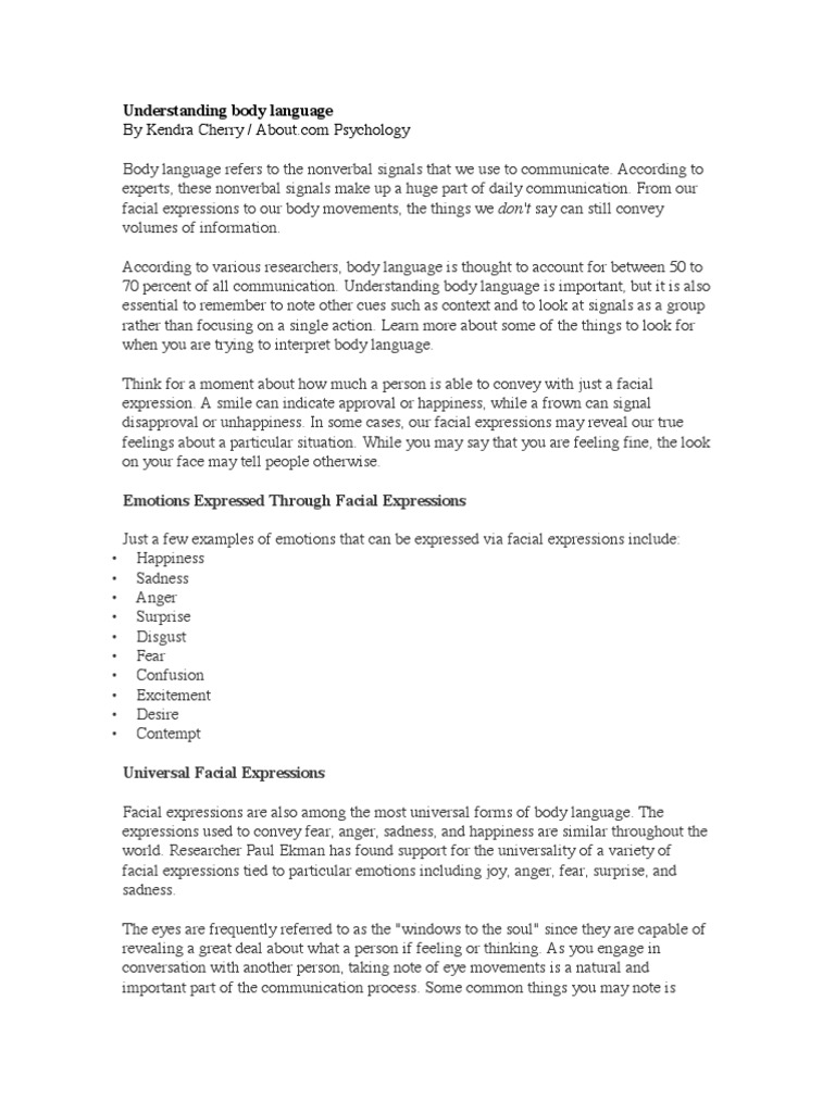 Understanding Body Language | PDF | Body Language | Facial Expression