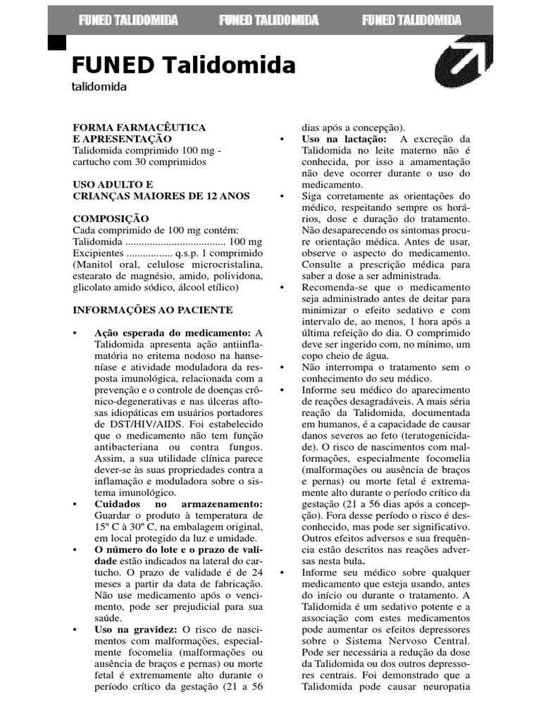 Talidomida 100 mg: Indicações e Riscos | PDF
