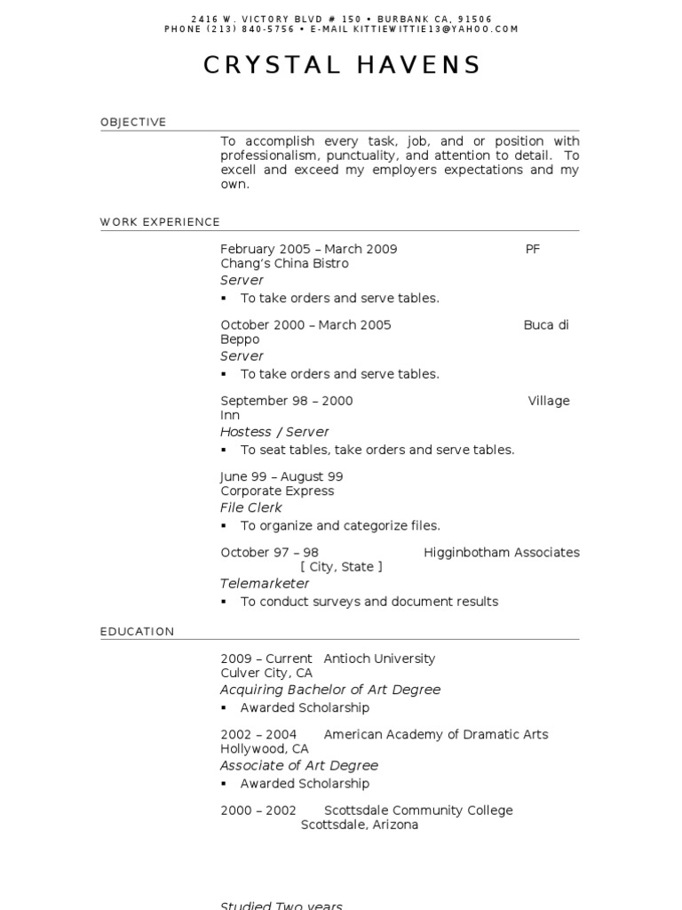 Crystal Havens Resume Overview | PDF