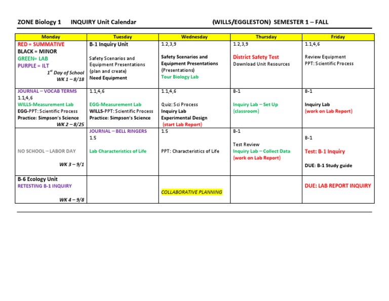 1 Zone Biology 1 Inquiry Calendar | PDF